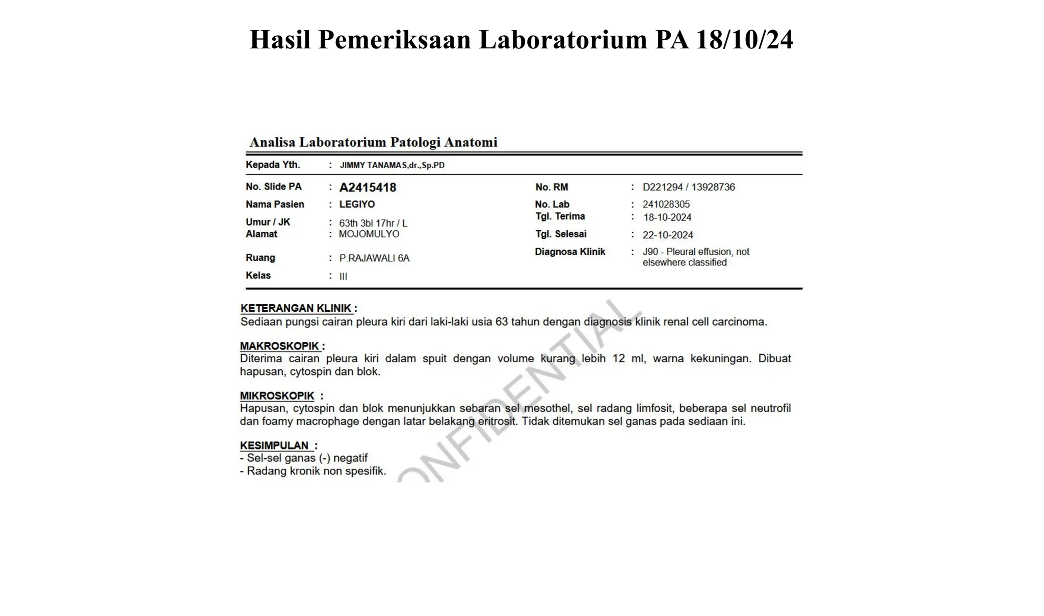 Legiyo - Renal Cell Carcinoma T3bN1 M1, Hipotensi, Hiponatremia (124 ...
