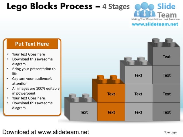 Lego blocks and pieces stacked on top of one another process 4 stages ...
