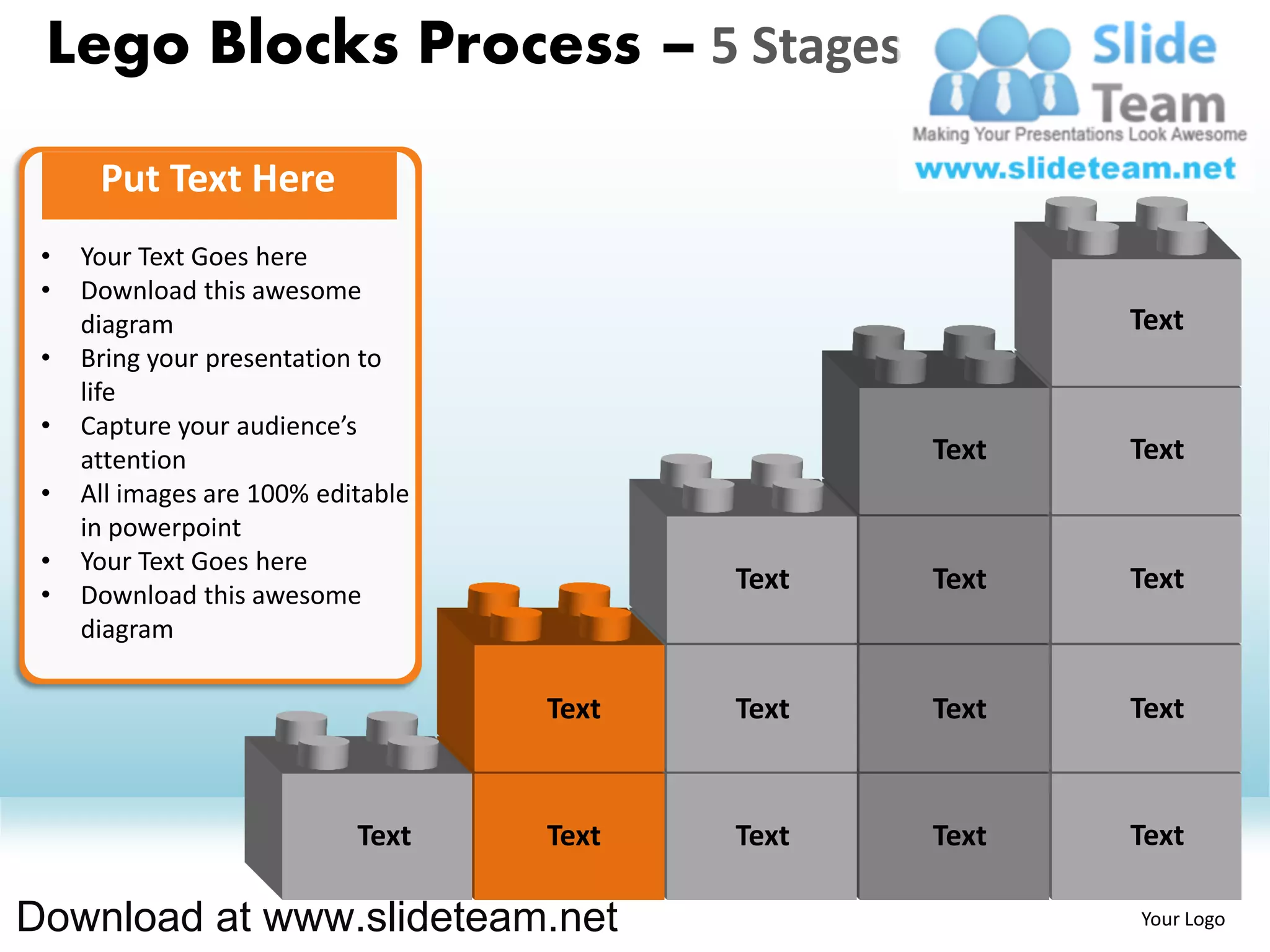 Lego blocks and pieces stacked on top of one another process 5 stages ...