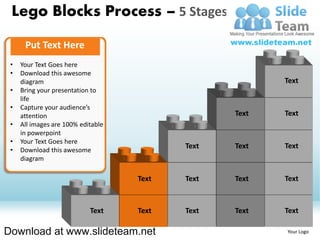 Lego blocks and pieces stacked on top of one another process 5 stages ...