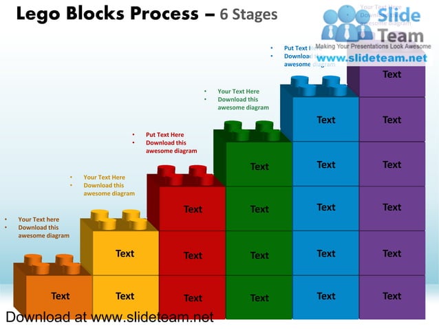 Lego blocks and pieces stacked on top of one another process 6 stages ...
