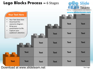 Lego blocks and pieces stacked on top of one another process 6 stages ...