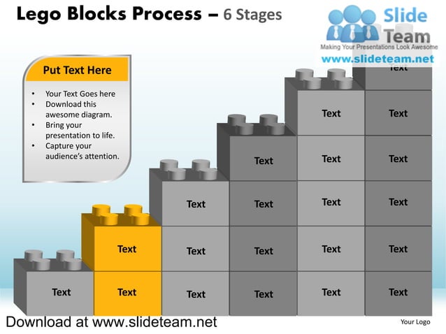 Lego blocks and pieces stacked on top of one another process 6 stages ...