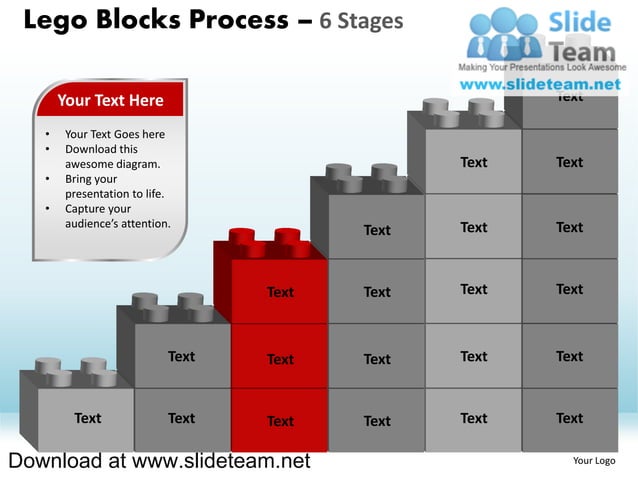 Lego blocks and pieces stacked on top of one another process 6 stages ...
