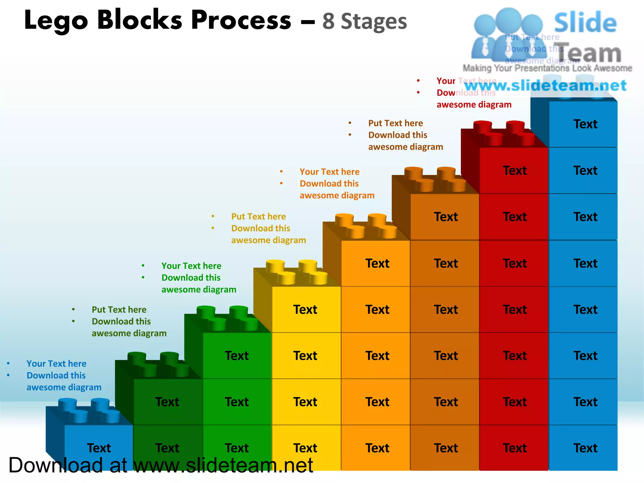 Lego blocks and pieces stacked on top of one another process 8 stages ...