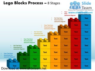 Lego blocks and pieces stacked on top of one another process 8 stages ...