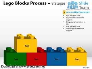 Lego blocks and pieces stacked on top of one another process 8 stages ...