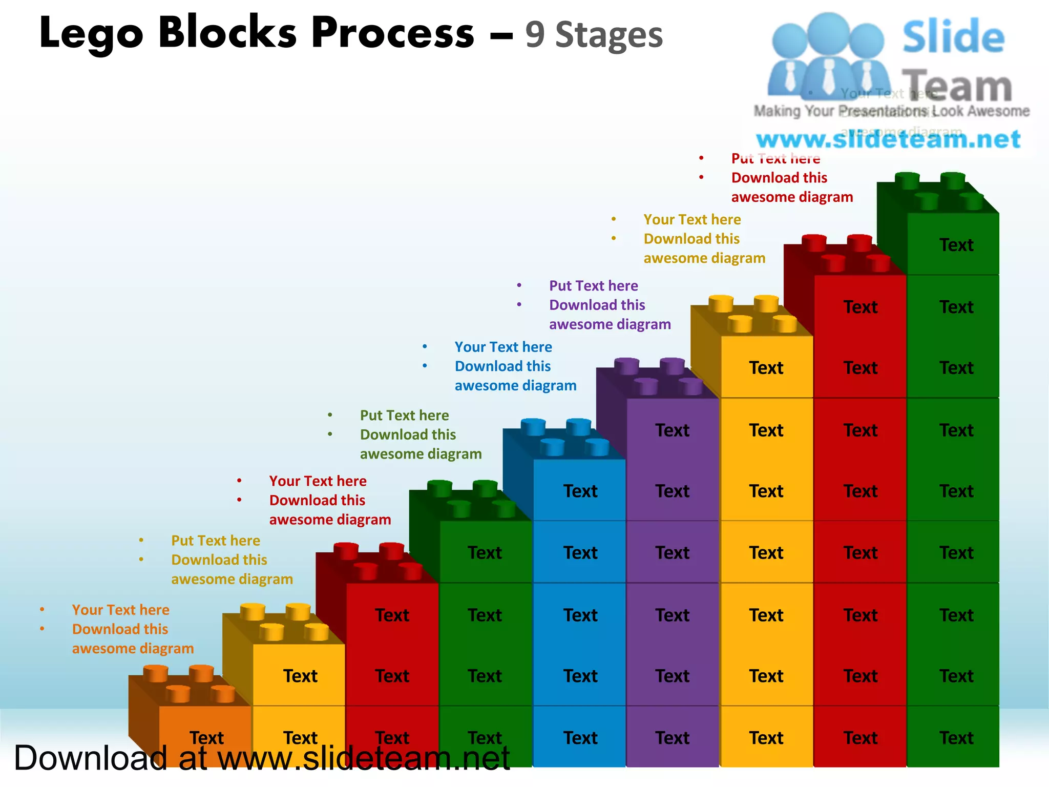 Lego blocks and pieces stacked on top of one another process 9 stages ...
