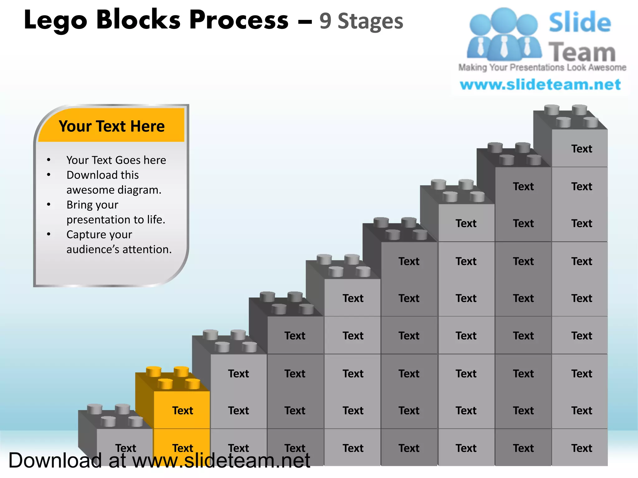 Lego blocks and pieces stacked on top of one another process 9 stages ...
