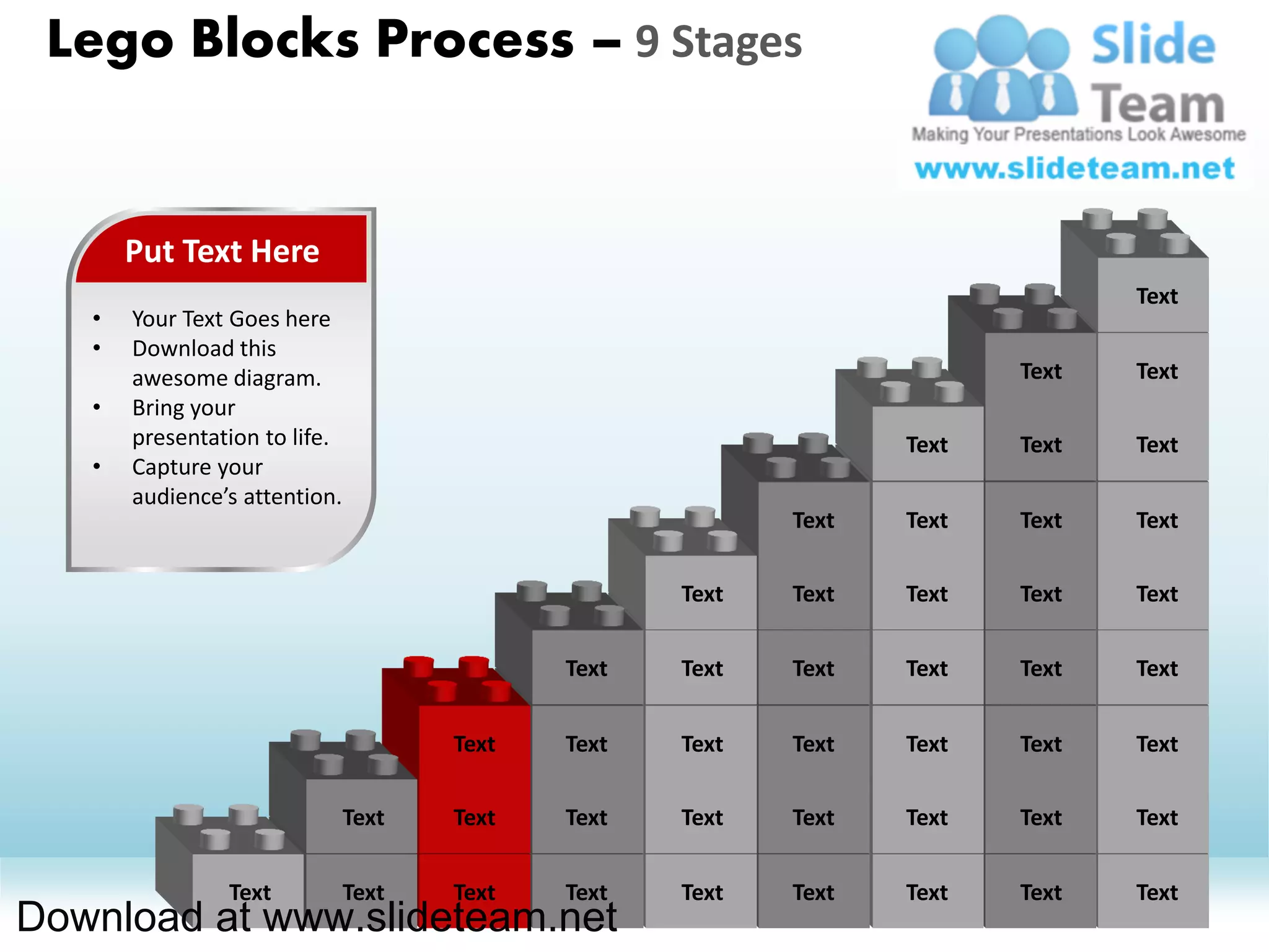 Lego blocks and pieces stacked on top of one another process 9 stages ...