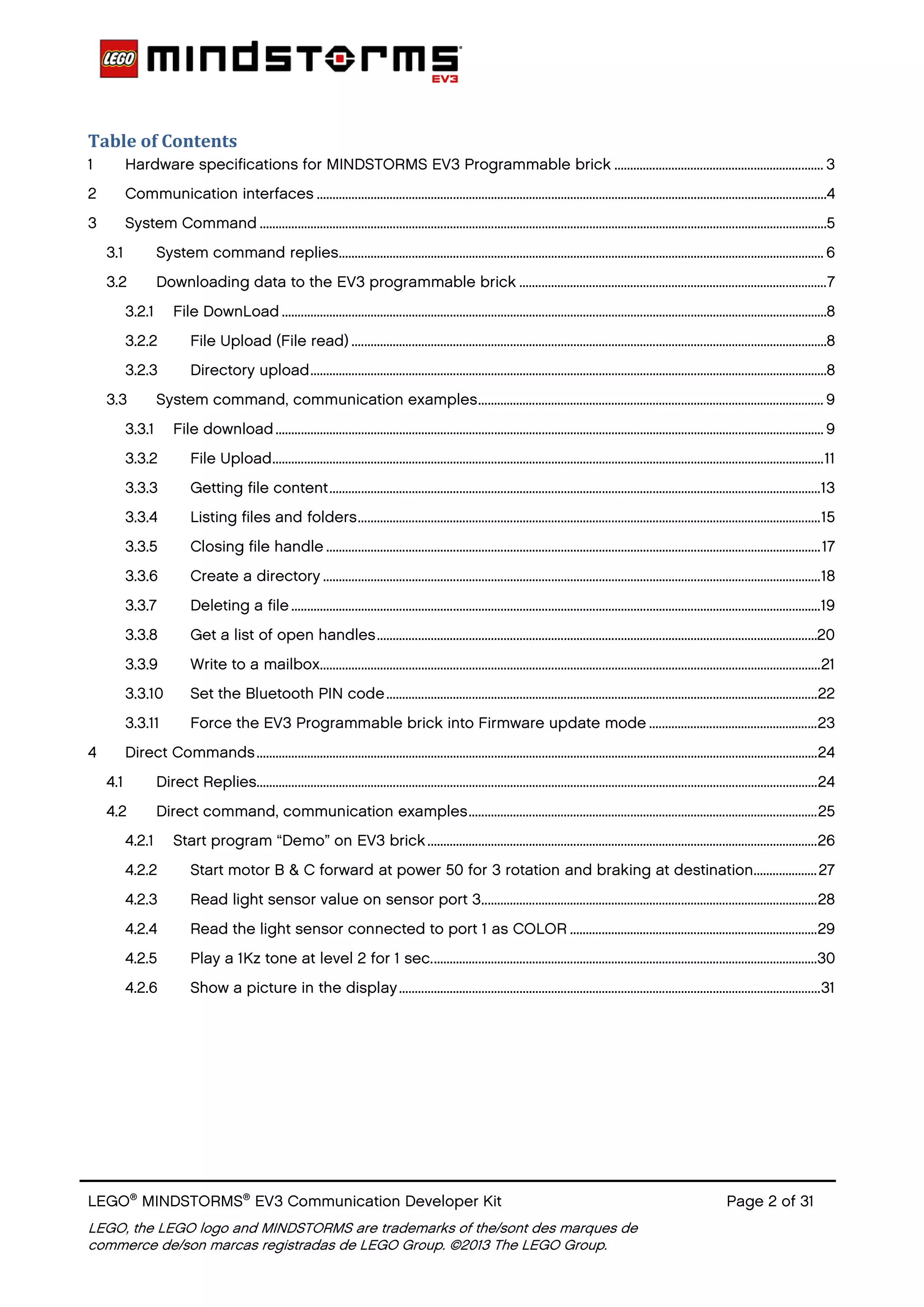 Lego mindstorms ev3 communication developer kit | PDF