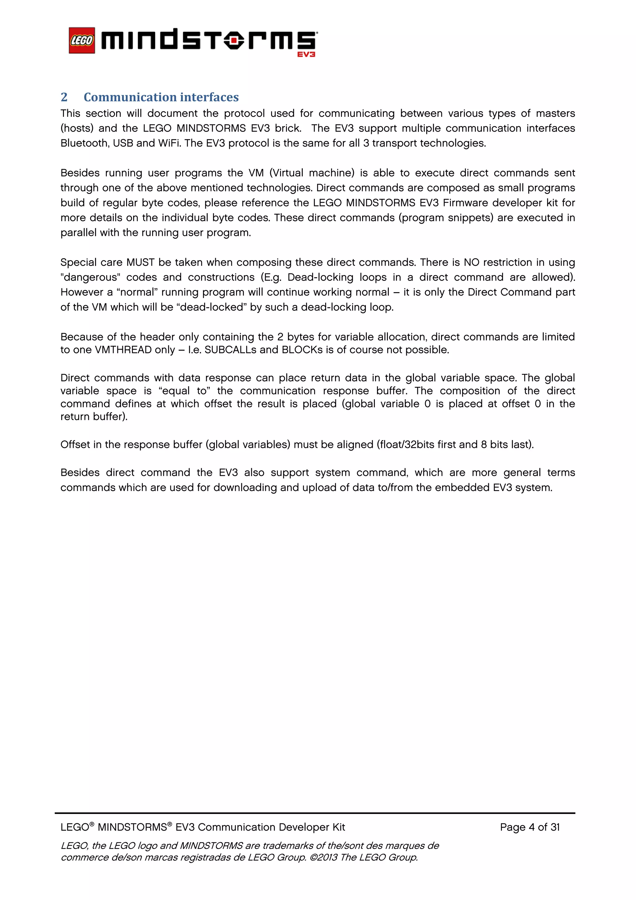 Lego mindstorms ev3 communication developer kit | PDF