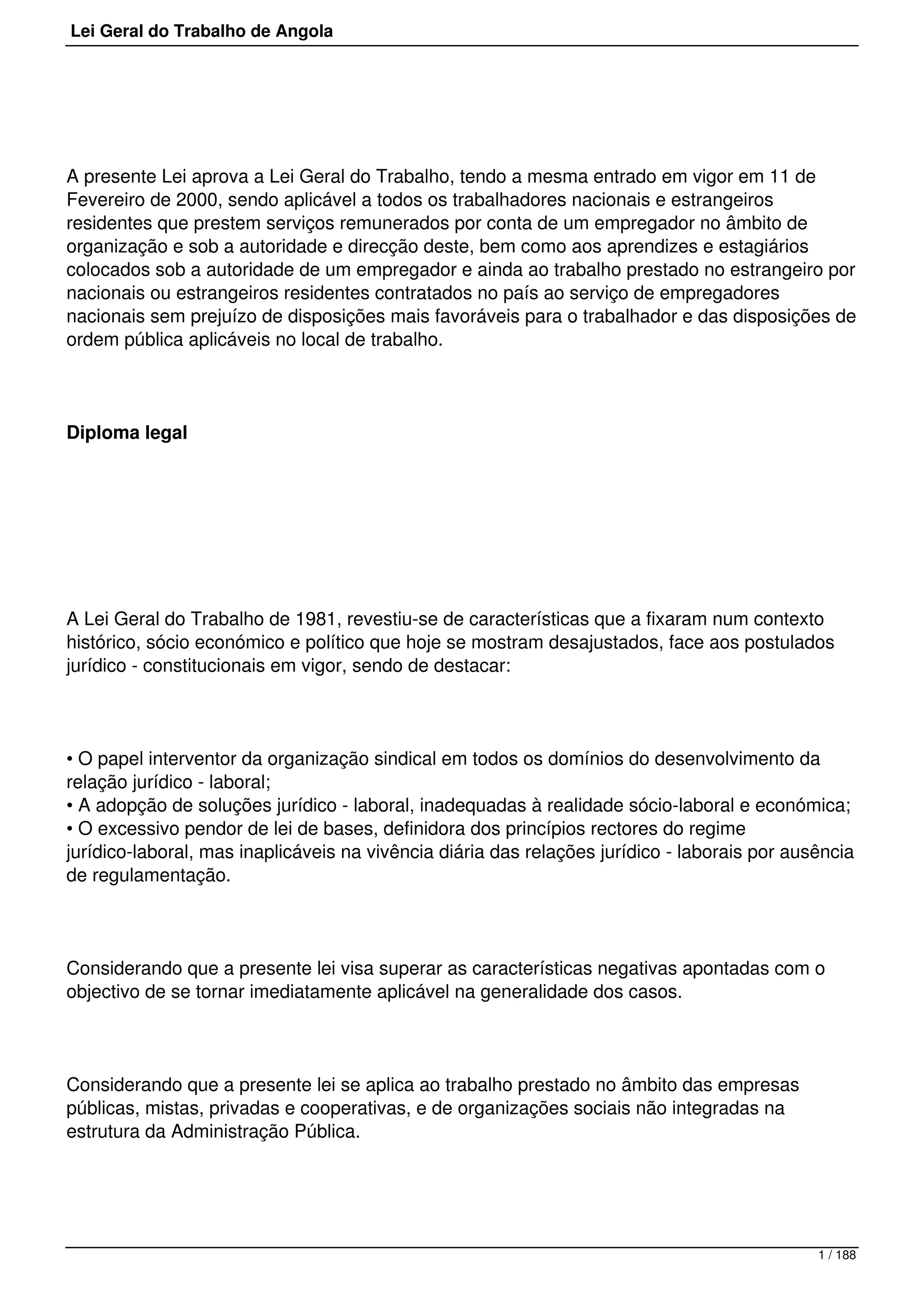 Lei geral-do-trabalho-de-angola | PDF