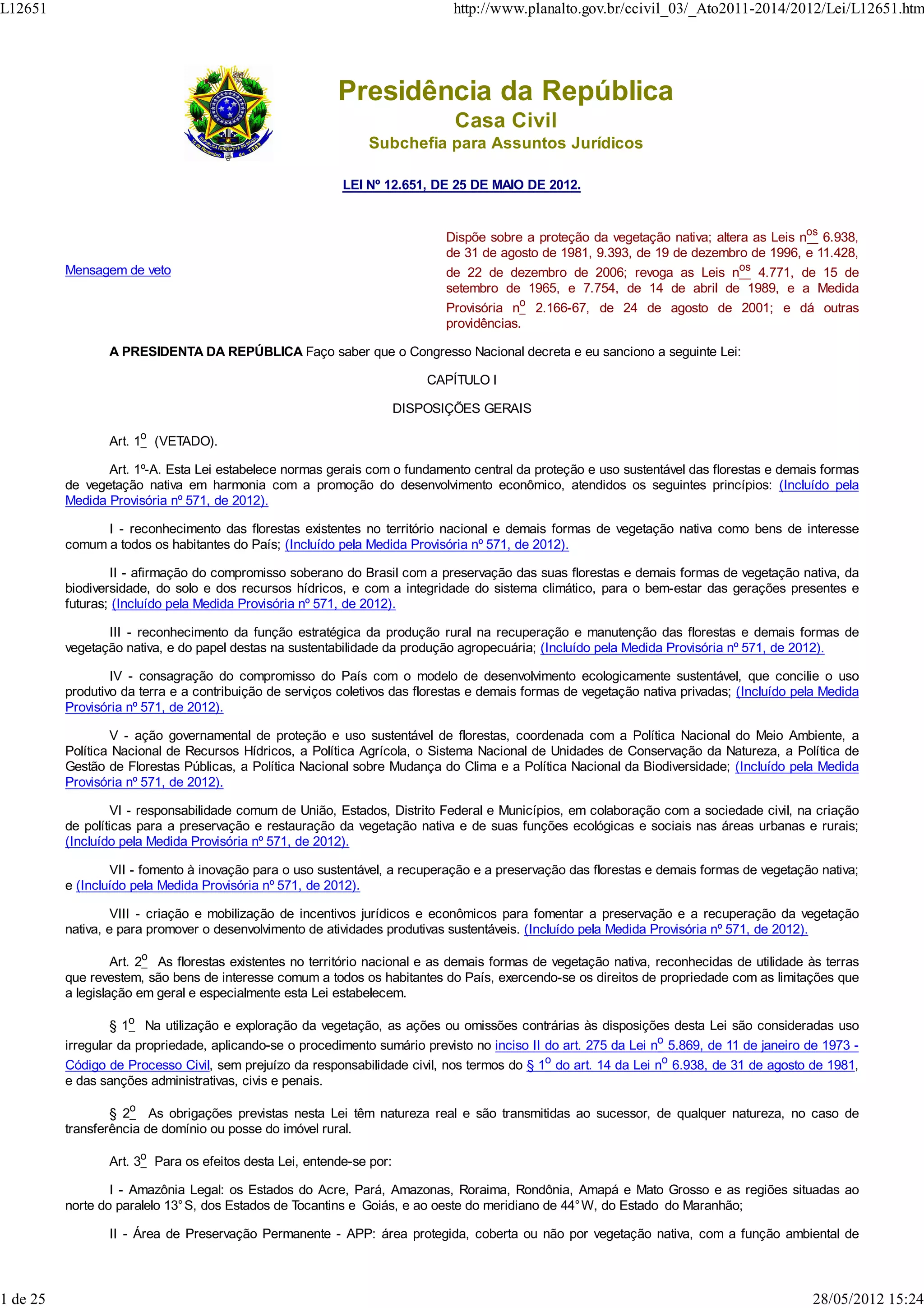 Lei 12 651 de 2012 Novo Código Florestal Brasileir | PDF