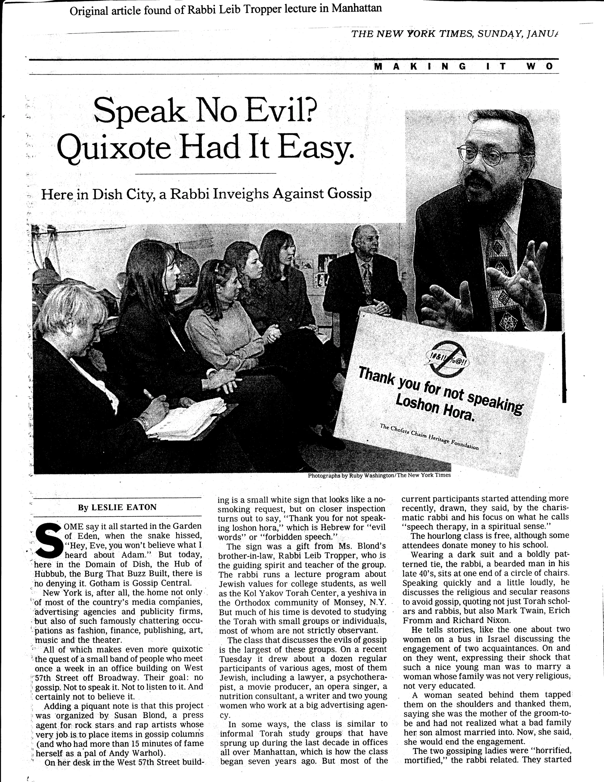 Leib Tropper New York Times Article | PDF