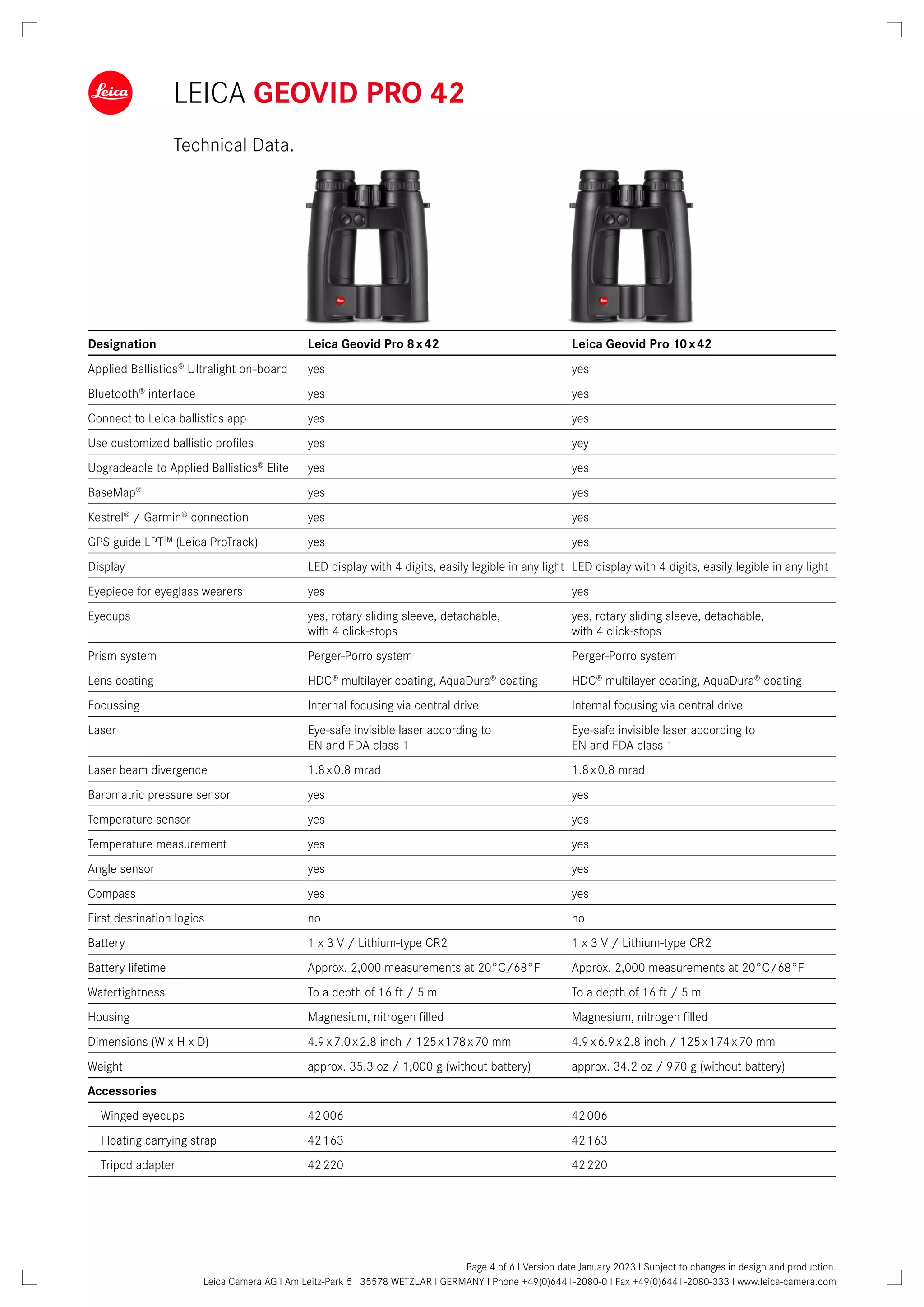 Technical Data | Leica Geovid Pro | Optics Trade | PDF