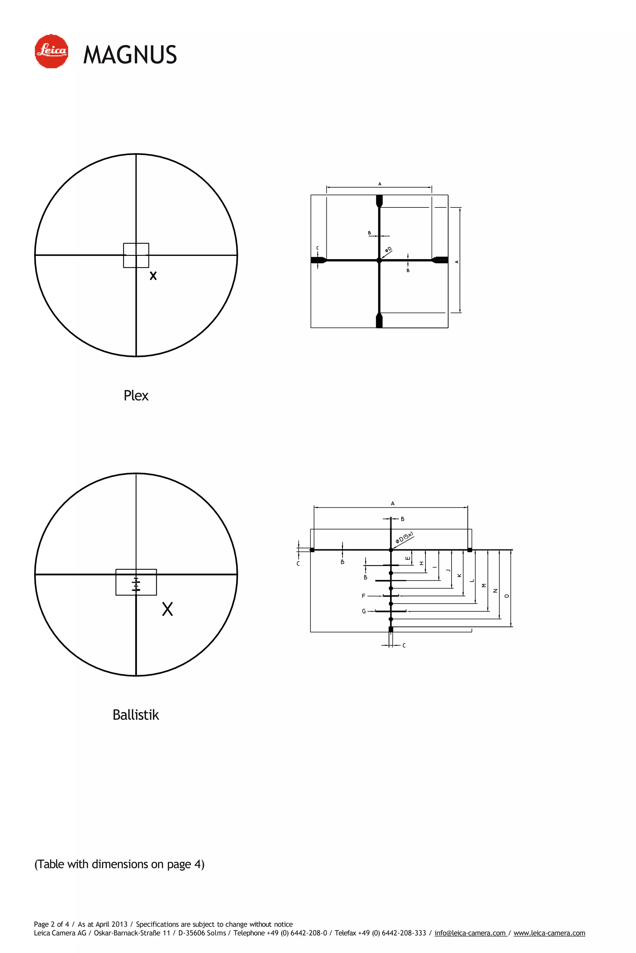 Technical data LEICA Magnus Riflescopes Reticles Subtensions | Optics ...