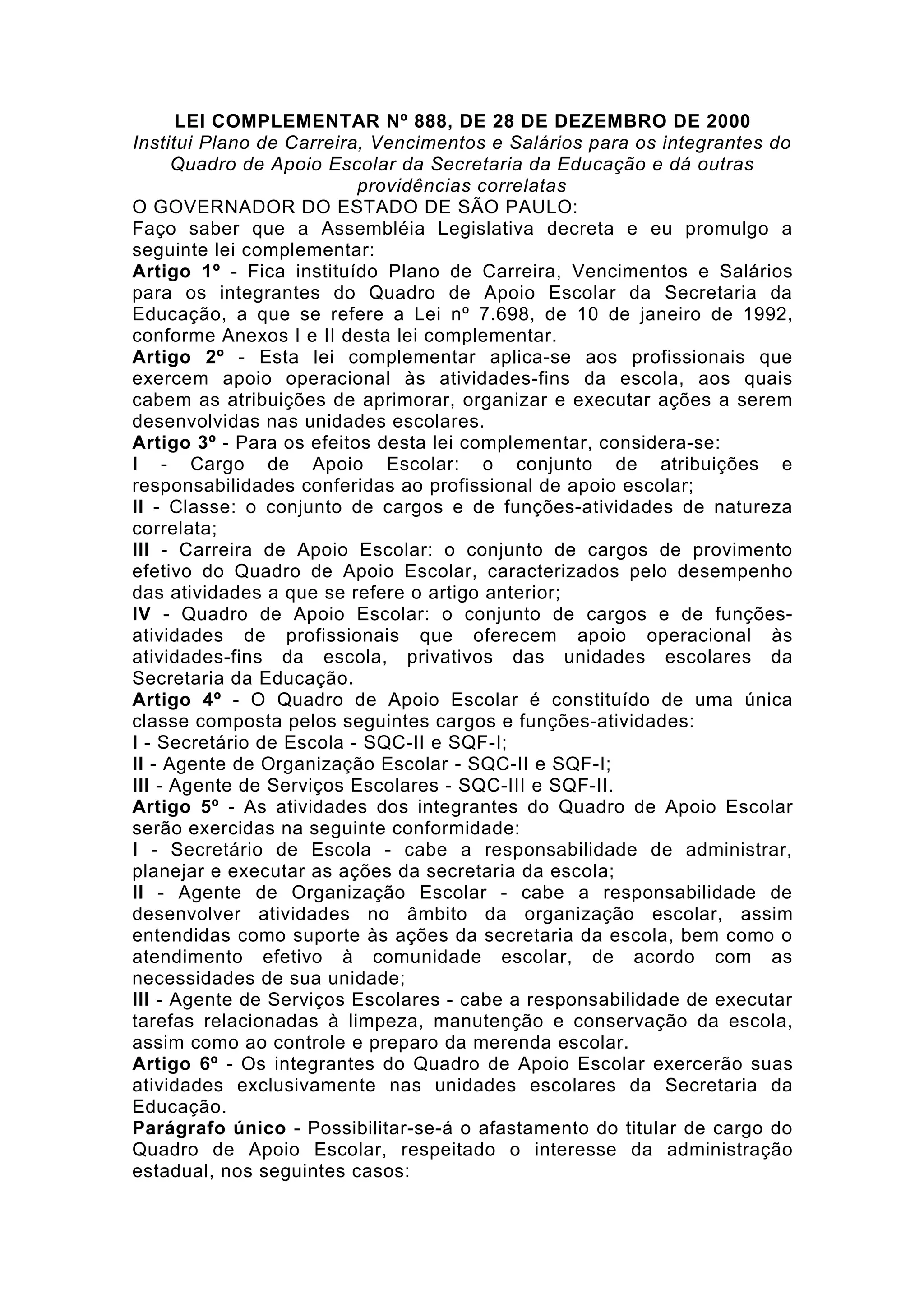 Lei complementar nº 888 | PDF