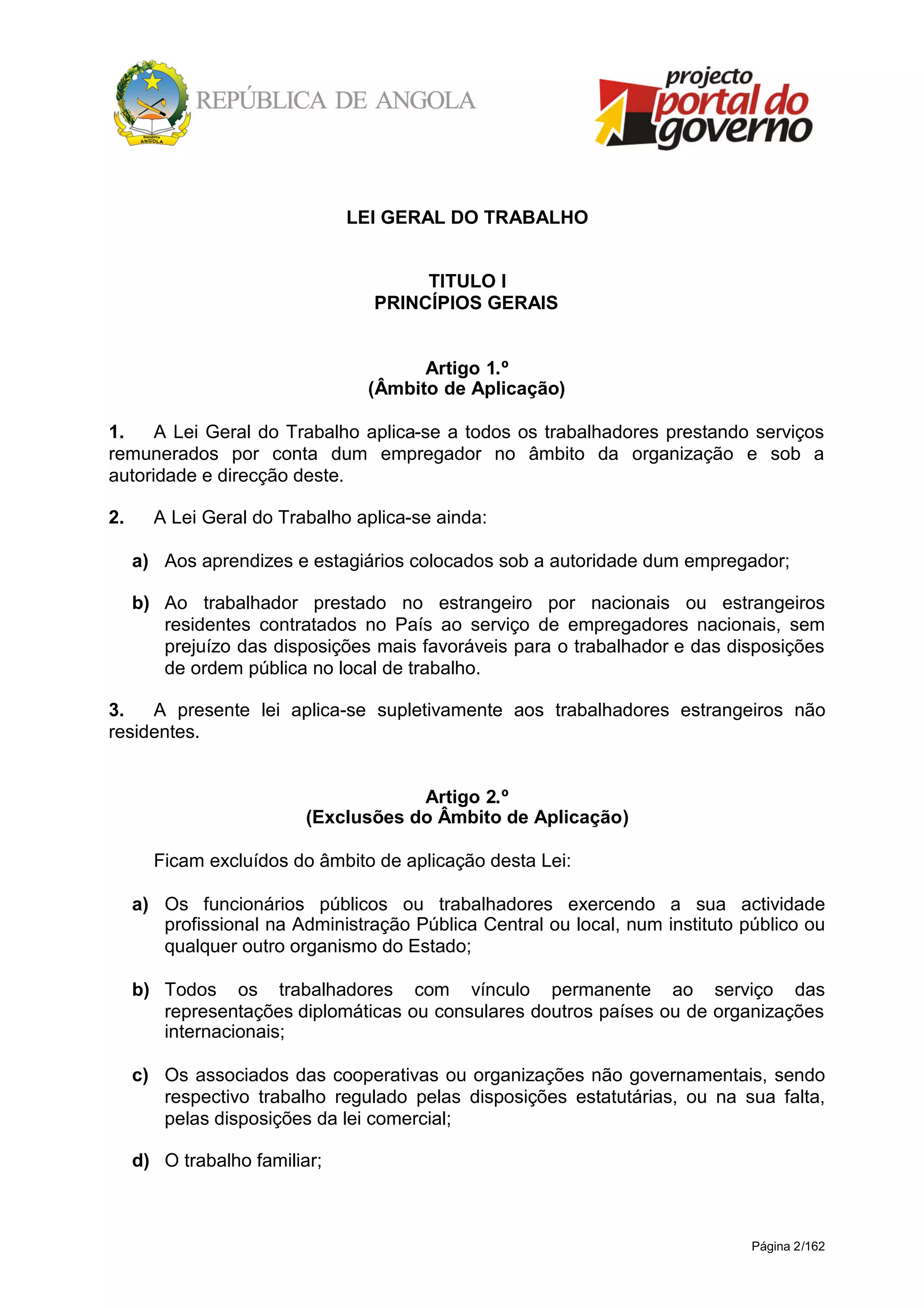 Lei geral trabalho angola | PDF