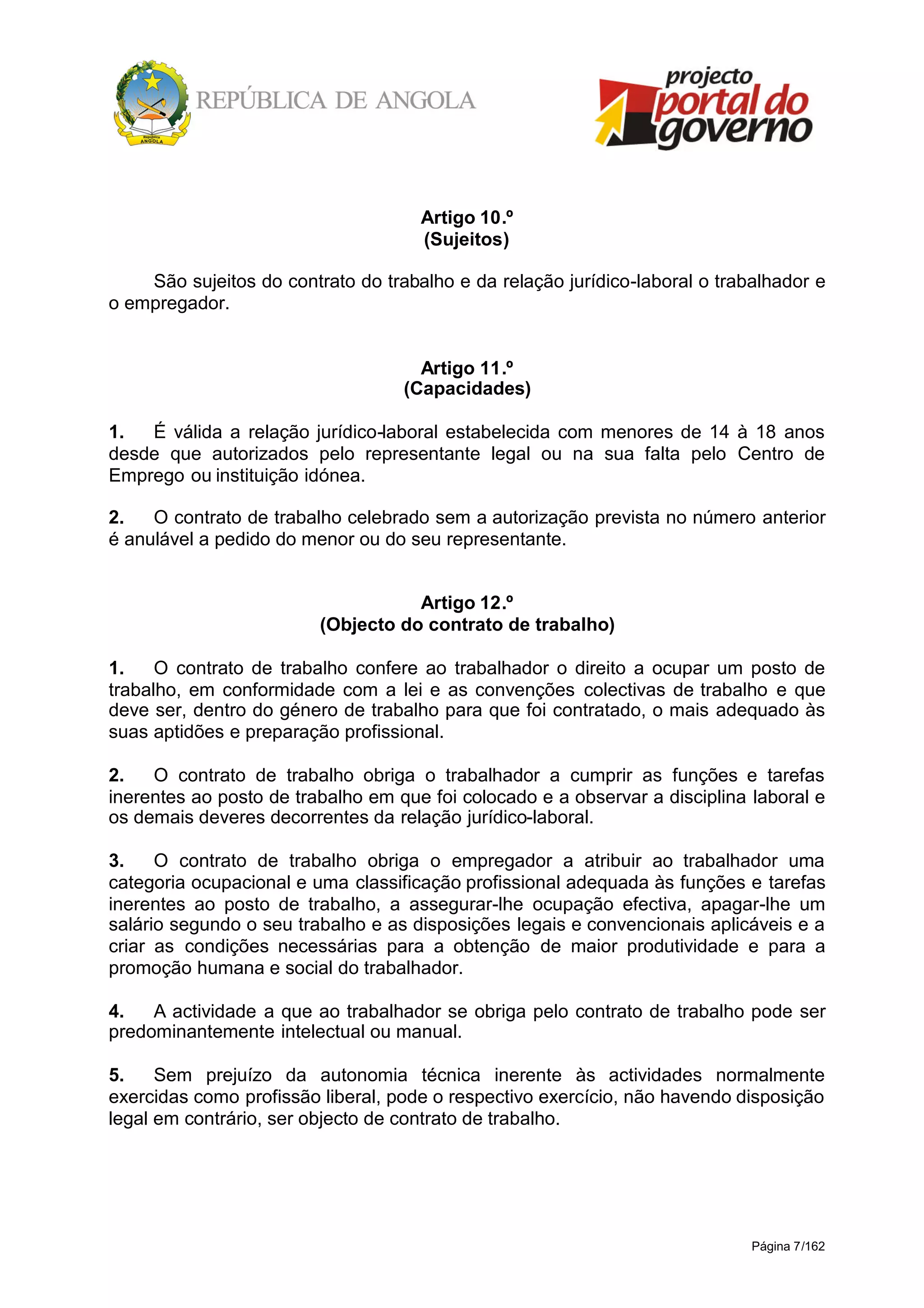 Lei geral trabalho angola | PDF