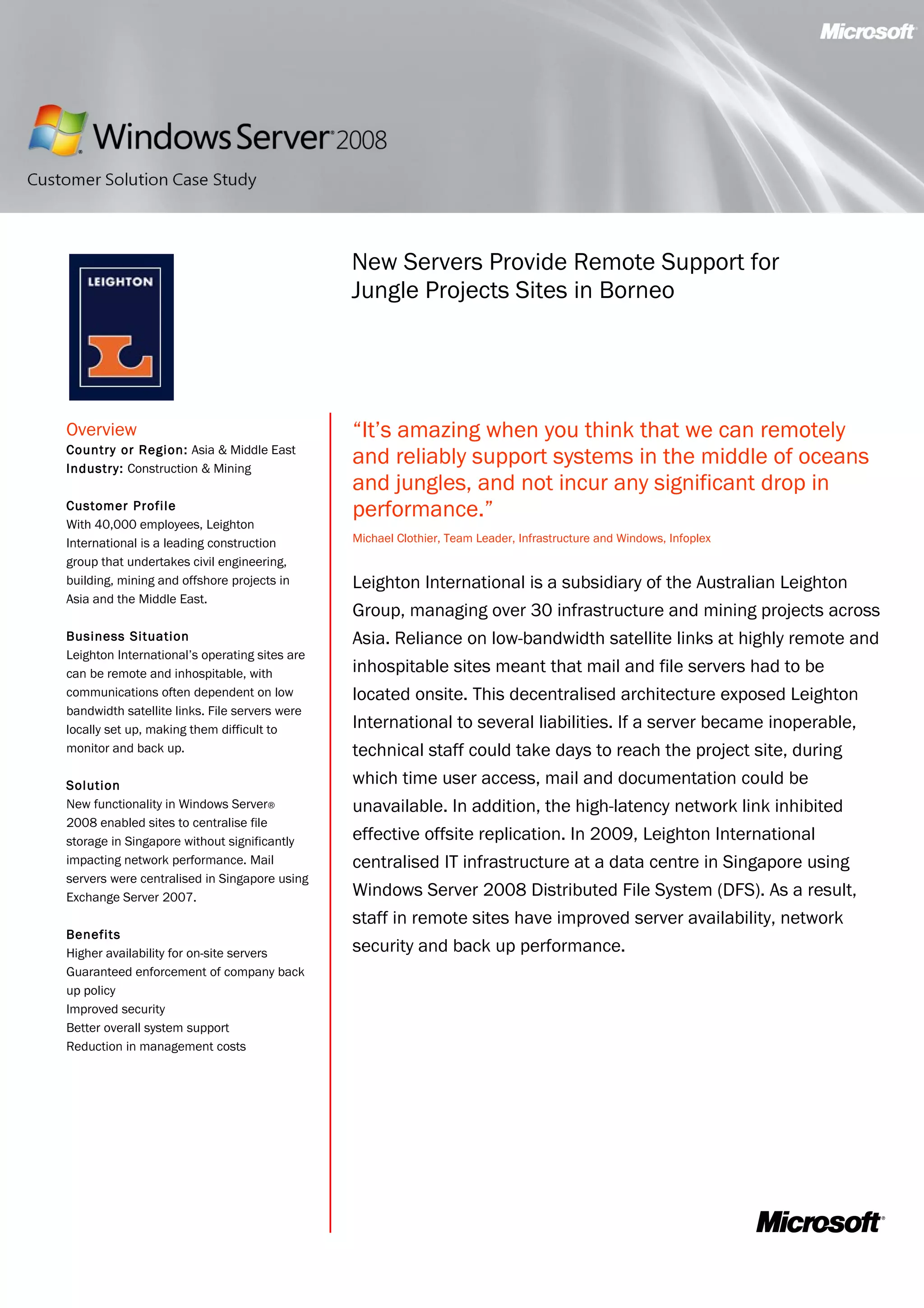 Microsoft India - Leighton Case Study | DOC