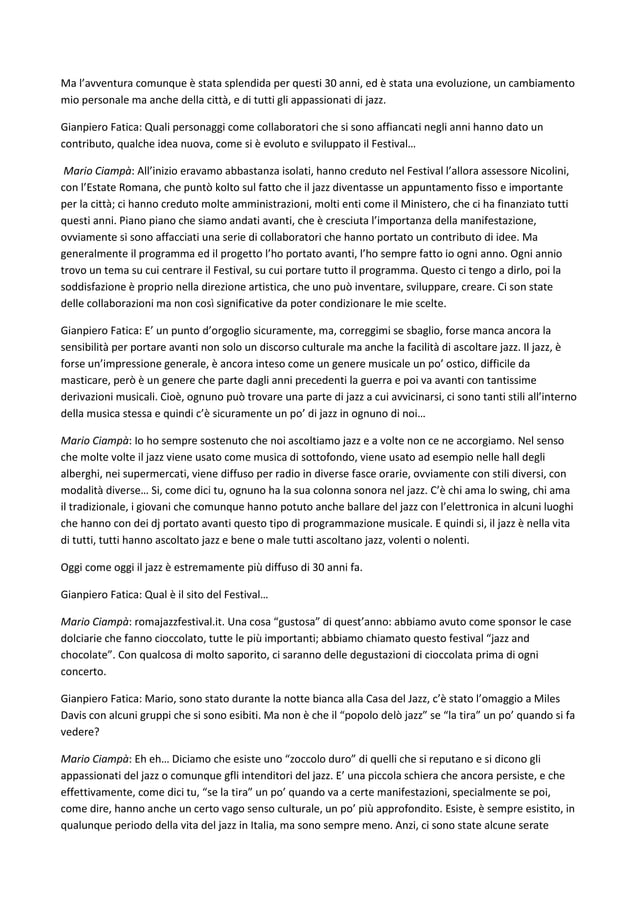 Le interviste di Romadjpianobar: Gianpiero Fatica con Mario Ciampà | PDF