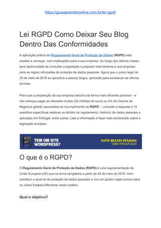 Lei RGPD Como Deixar Seu Blog Dentro Das Conformidades | PDF