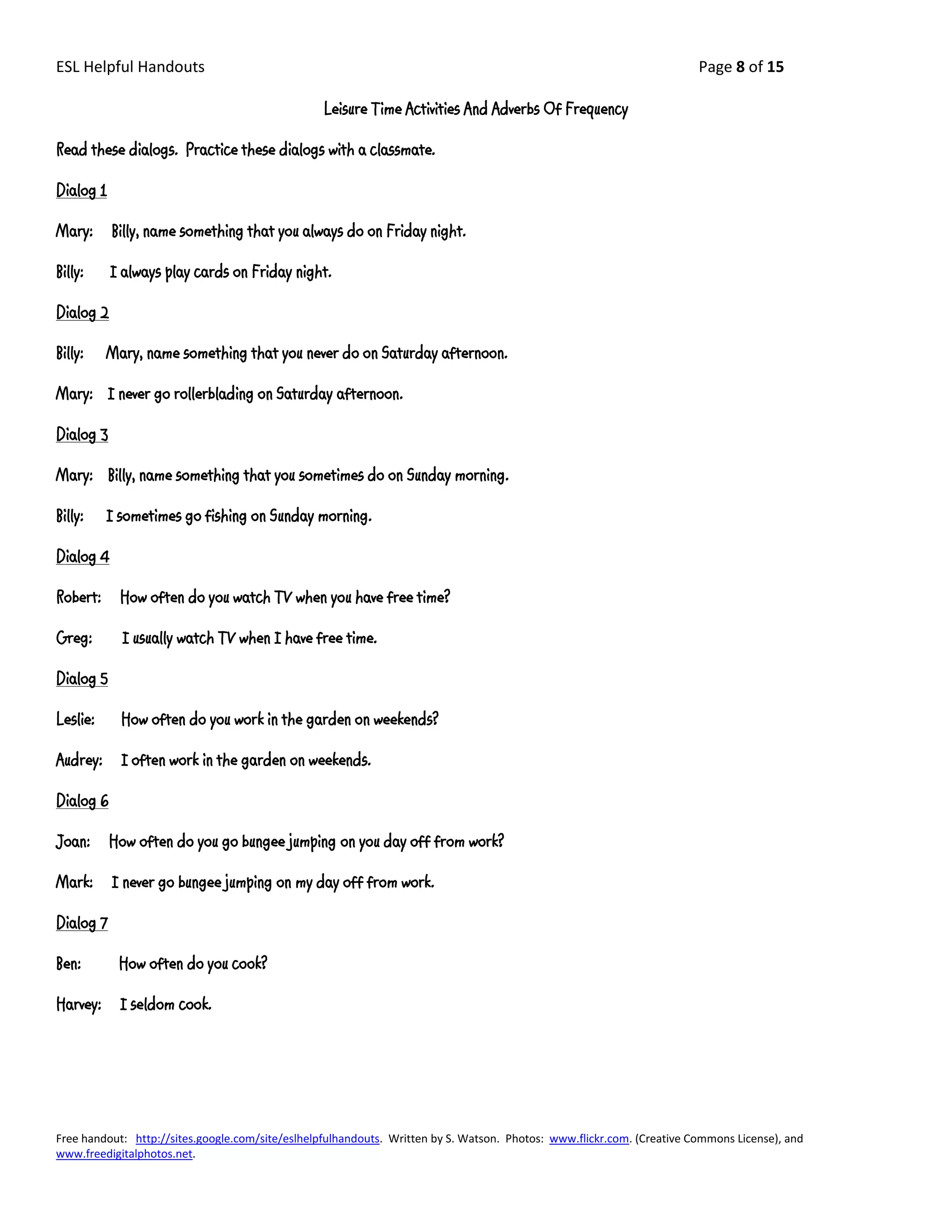 Leisure time activities and adverbs of frequency | PDF