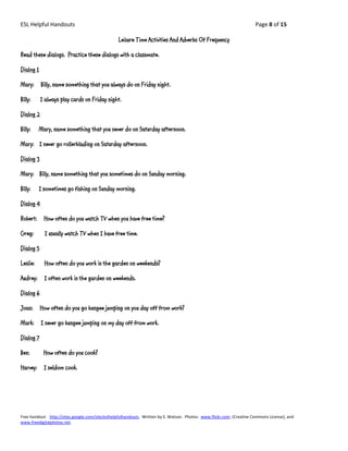 Leisure time activities and adverbs of frequency | PDF