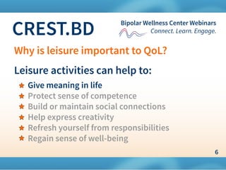 CREST.BD Leisure & Bipolar Disorder Slides | PPT