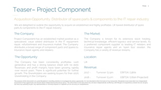 Leith M&A - Acquisition Opportunity - Project Component | PDF