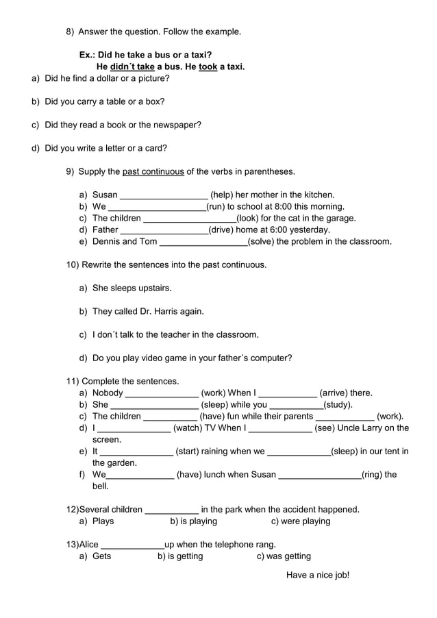 Leitura e interpretação de texto - Simple Past e Past Continuous Tense ...