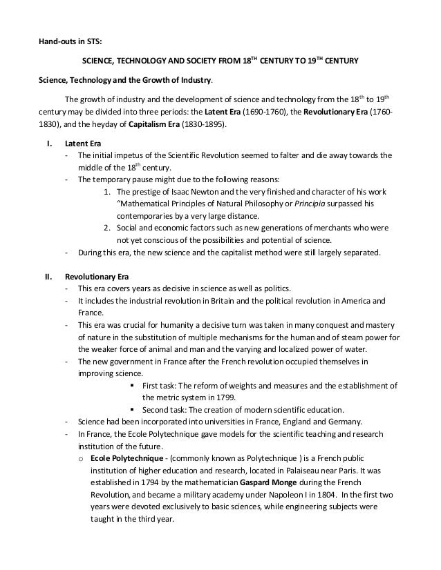 SCIENCE, TECHNOLOGY AND SOCIETY DURING 18TH AND 19TH CENTURY