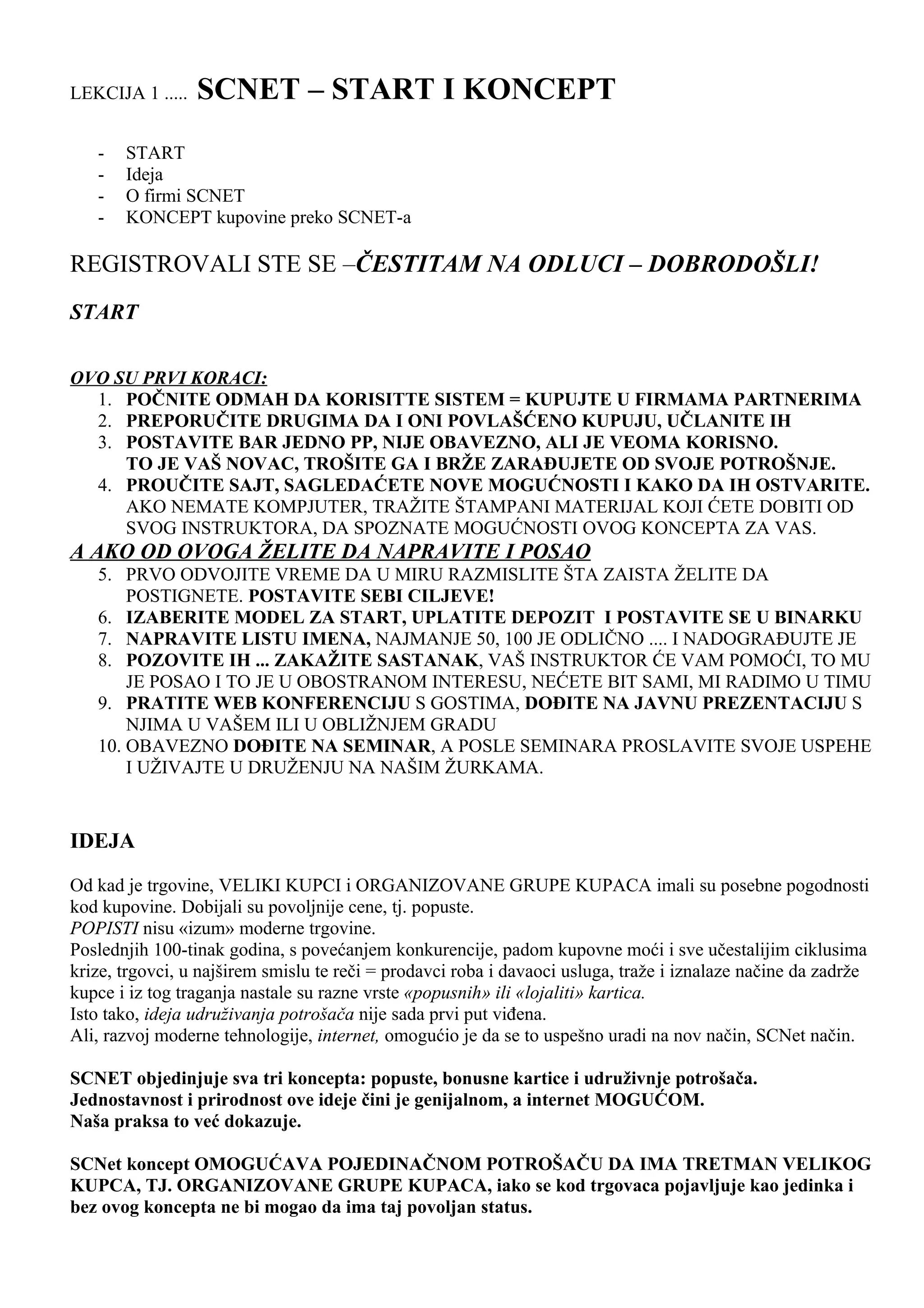 Osnovna ideja, koncept | DOC