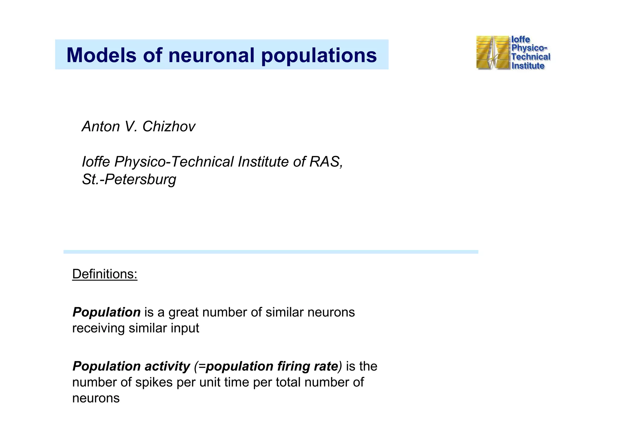 Models of neuronal populations | PDF | Physics | Science