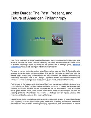 Leko Durda: The Past, Present, and Future of American Philanthropy | PDF