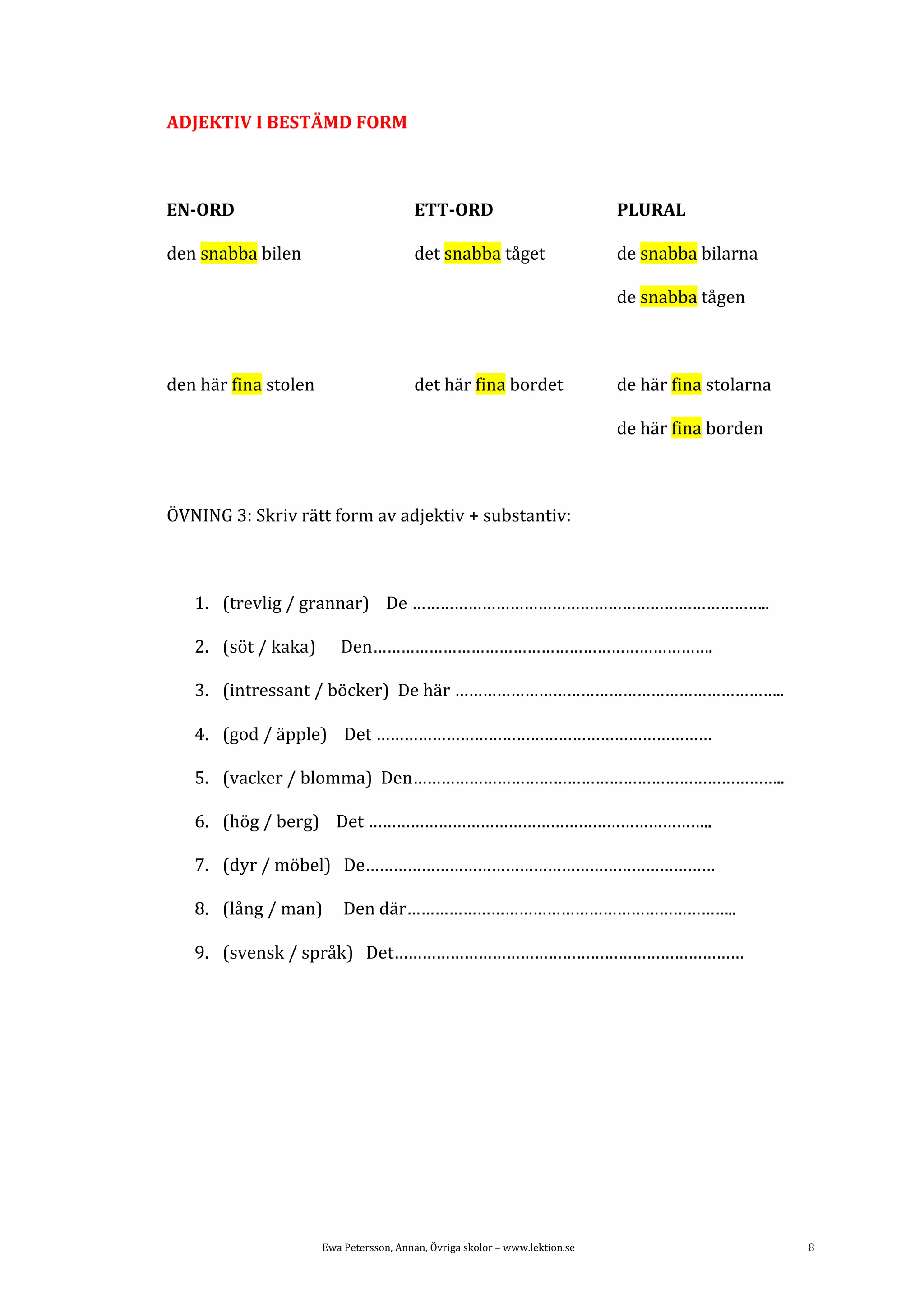 Lektion se 27865_adjektiv | PDF | Homework and Study | Education