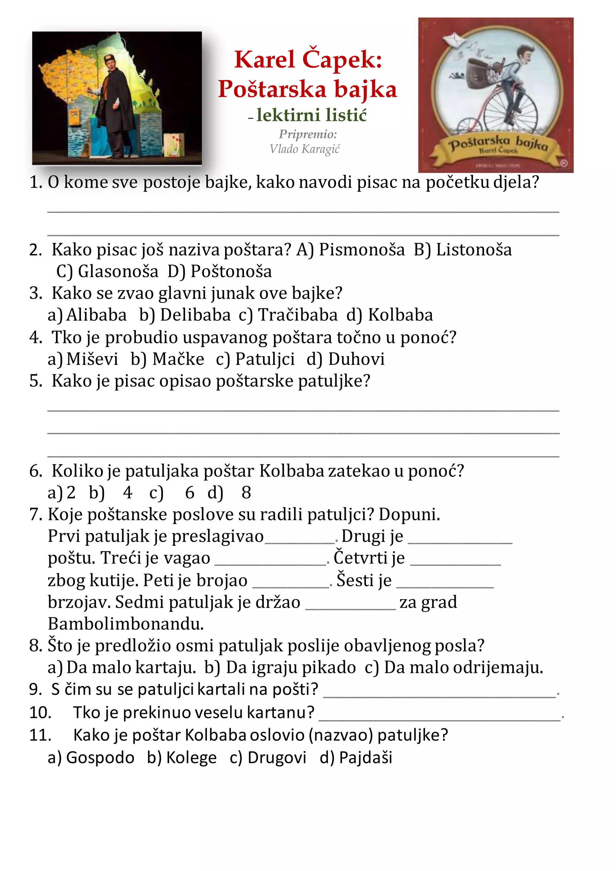 Lektirni listic - Poštarska bajka | DOCX