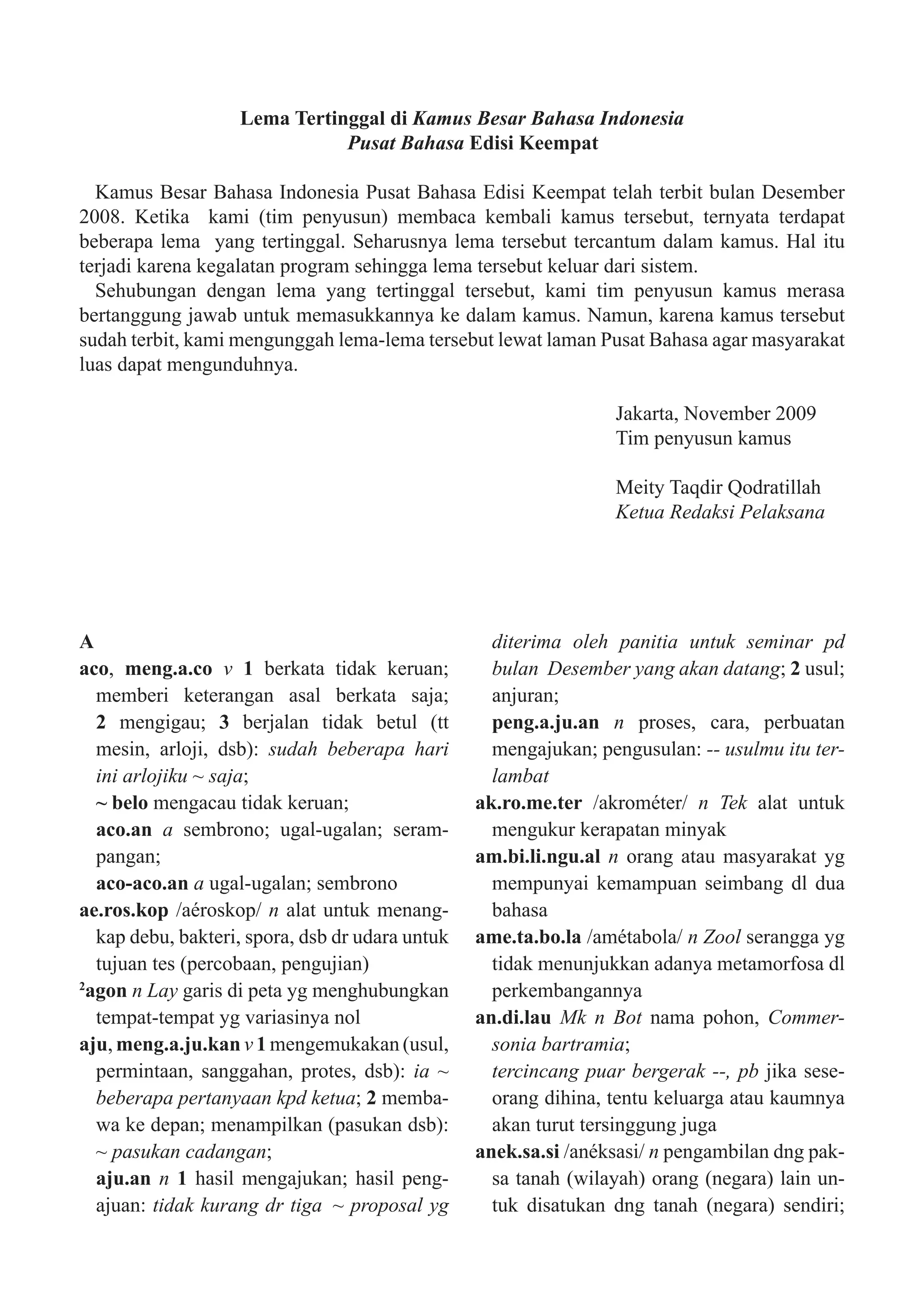 Lema Tertinggal Di Kamus Besar Bahasa Indonesia Pusat Bahasa Edisi Keempat (KBBI Pusba IV) | PDF