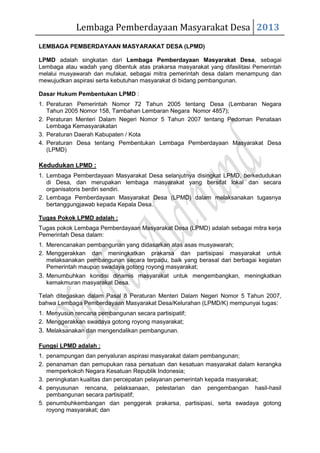 Lembaga Pemberdayaan Masyarakat Desa (LPMD) | PDF