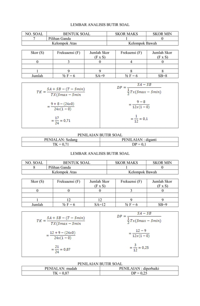 Lembar analisis butir soal mat | PDF