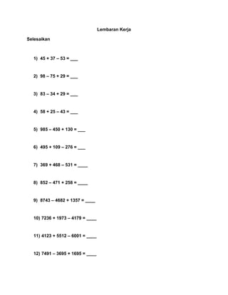 Lembaran kerja Matematik - Operasi Bergabung Tambah dan Tolak | PDF