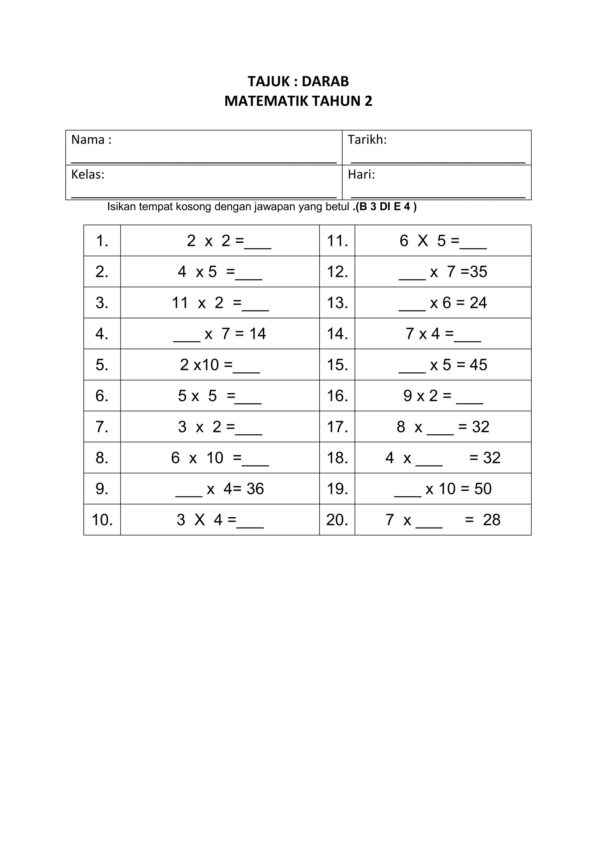 Lembaran kerja darab | PDF