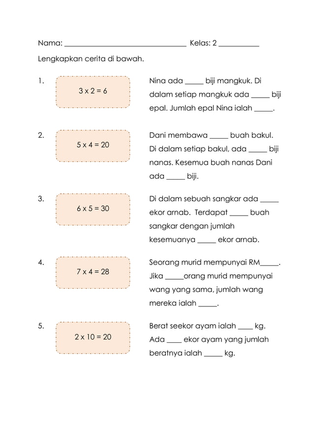 Lembaran Kerja Darab, Bahagi dan Pecahan Tahun 2 | PDF
