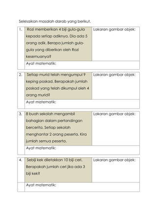 Lembaran Kerja Darab, Bahagi dan Pecahan Tahun 2 | PDF