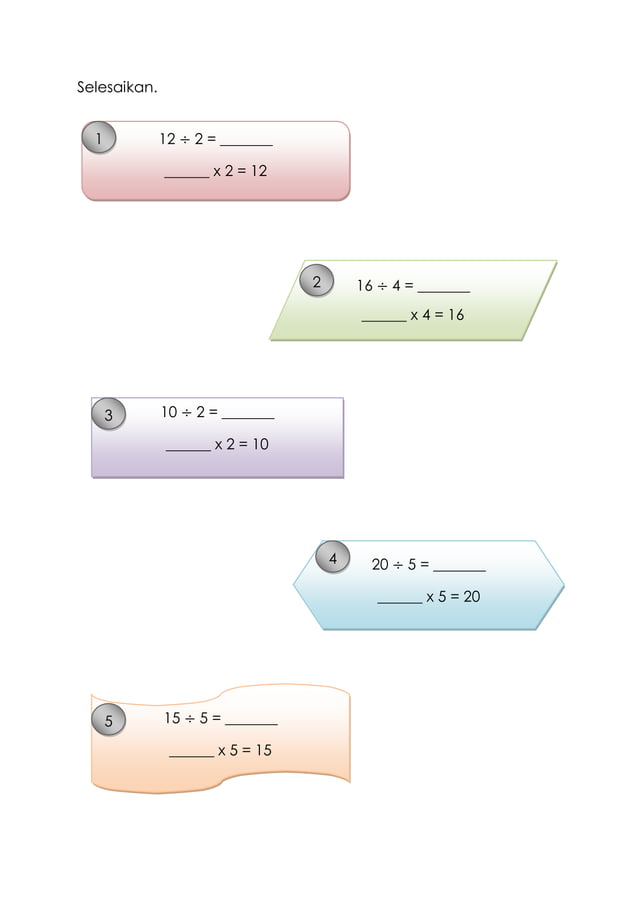Lembaran Kerja Darab, Bahagi dan Pecahan Tahun 2 | PDF