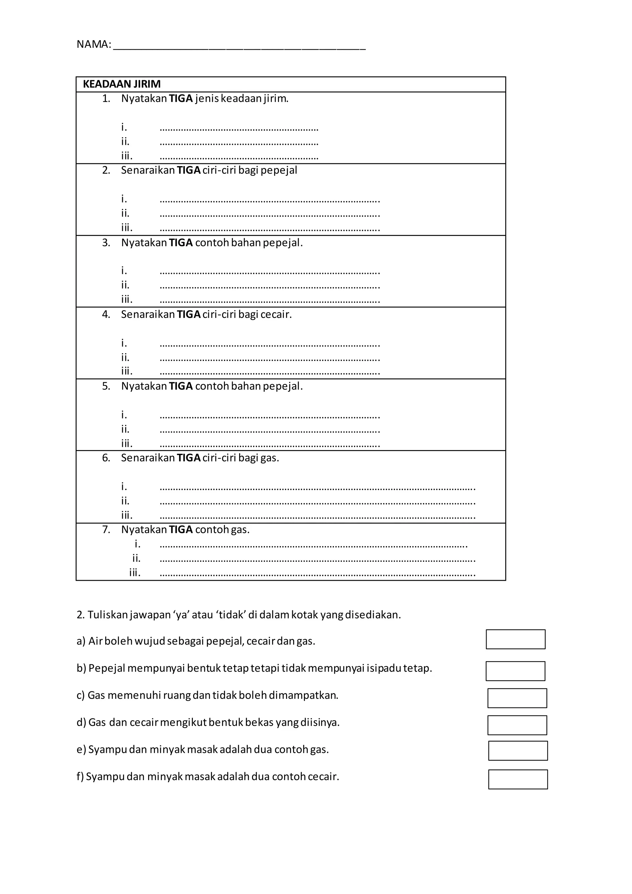 Lembaran Kerja Sains Tahun 5 - 9.2 Perubahan Keadaan Jirim | DOCX