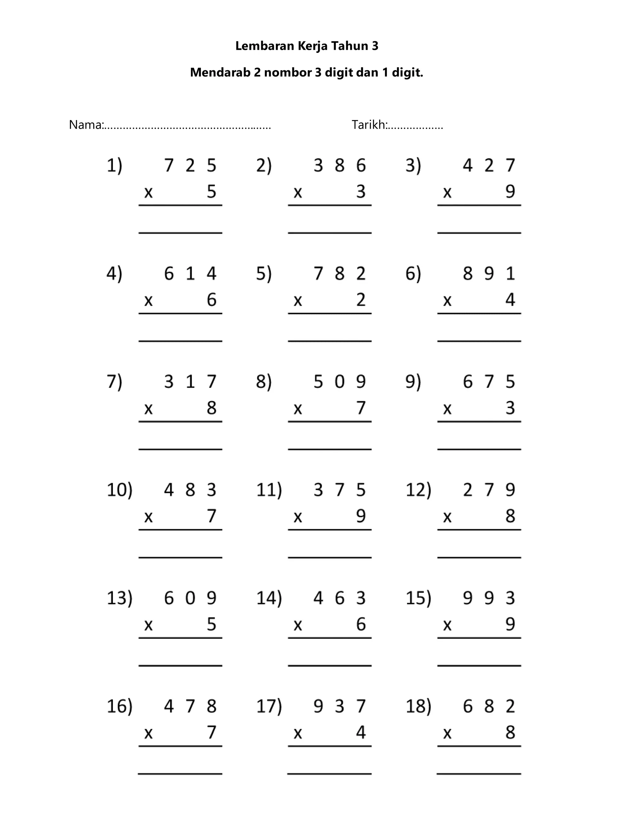 Lembaran Kerja Tahun 3 DARAB | DOCX