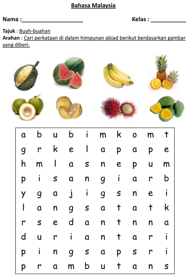 Lembaran kerja Wordseach || Buah-buahan | PPTX