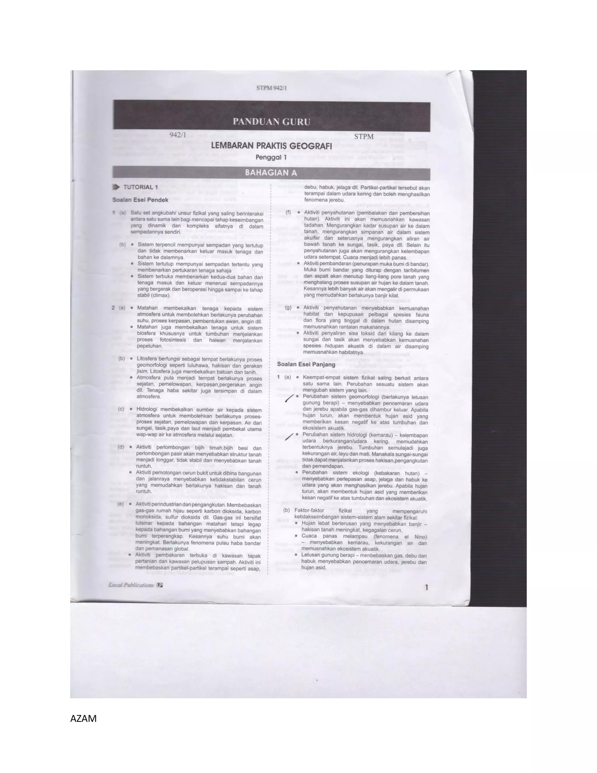 Skema jawapan STPM Lembaran praktis ( LP ) geo sem 1 | PDF